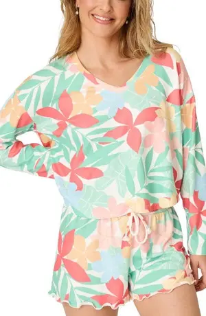 PJ Salvage The Coast Club Jersey Pajama Top - Green Multi