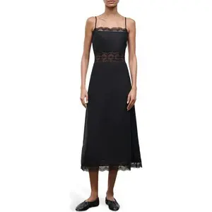 Staud Lace Detail Linen Midi Dress - Black