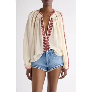 Isabel Marant Lena Embroidered Cotton Gauze Top
