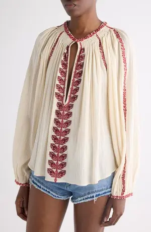 Isabel Marant Lena Embroidered Cotton Gauze Top
