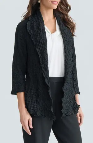 KASPER Pucker Knit Shawl Collar Cardigan - Black