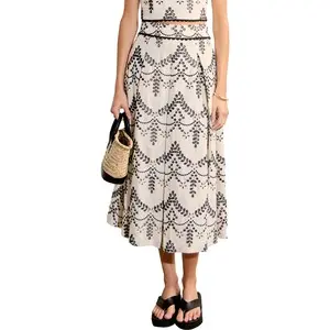 English Factory Embroidered Eyelet Maxi Skirt - Beige/black