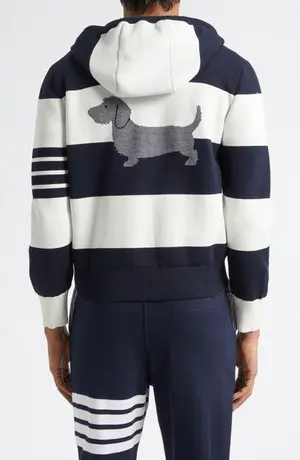 Thom Browne Hector Rugby Stripe Zip Hoodie - Navy