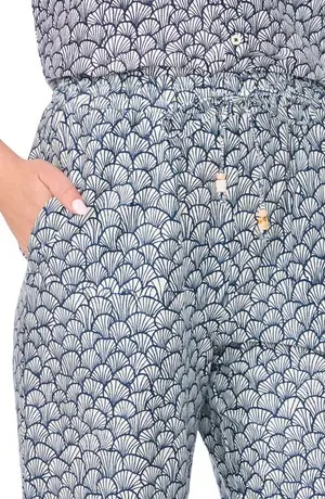 CECE DUPRAZ Border Print Wide Leg Pants - Classic Navy