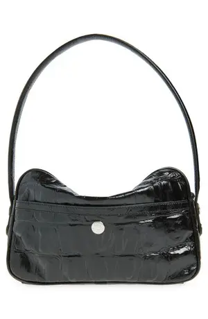 Acne Studios Croc Embossed Leather Shoulder Bag - Black