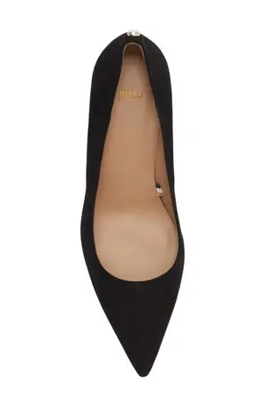 BOSS Janet Suede Pointed Toe Block Heel Pumps - Black