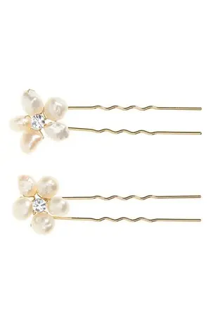 Brides & Hairpins Set Of Two Freshwater Pearl And Crystal Hair Pins - Gold