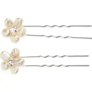 Brides & Hairpins Set Of Two Freshwater Pearl And Crystal Hair Pins - Silver