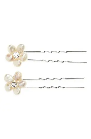 Brides & Hairpins Set Of Two Freshwater Pearl And Crystal Hair Pins - Silver