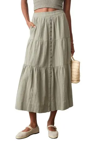 Marine Layer Tiered Cotton Maxi Skirt - Sage