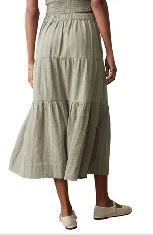Marine Layer Tiered Cotton Maxi Skirt - Sage