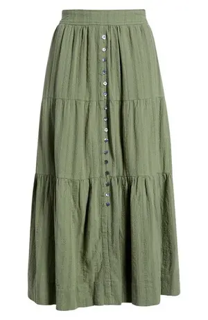 Marine Layer Tiered Cotton Maxi Skirt - Sage