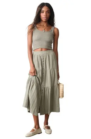 Marine Layer Tiered Cotton Maxi Skirt - Sage