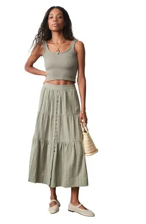 Marine Layer Tiered Cotton Maxi Skirt - Sage