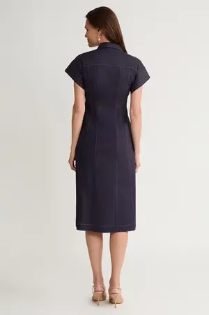 Ming Wang Fit-n-flare Contrast Stitch Cotton Maxi Dress