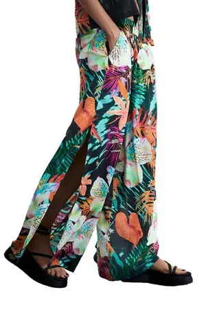 Desigual Tropical Print Wide Leg Trousers - Black