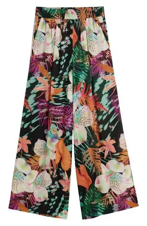 Desigual Tropical Print Wide Leg Trousers - Black