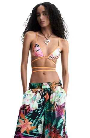 Desigual Tropical Print Wide Leg Trousers - Black