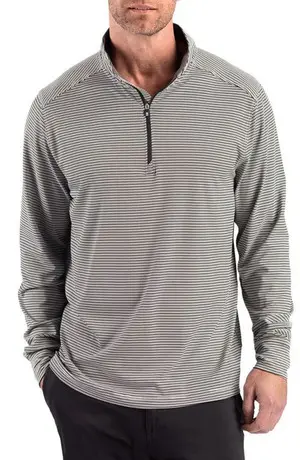 CBUK BY CUTTER & BUCK Forge Epic Confidence Stripe Performance Quarter Zip Pullover - Black/white