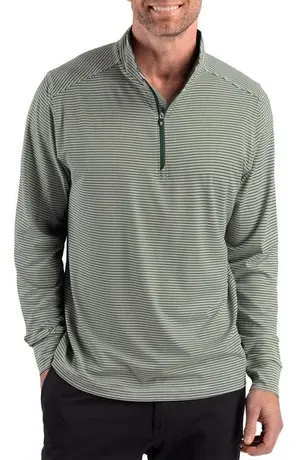 CBUK BY CUTTER & BUCK Forge Epic Confidence Stripe Performance Quarter Zip Pullover - Hunter/white