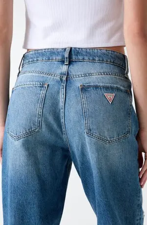 Guess High Waist Ripped Straight Leg Jeans