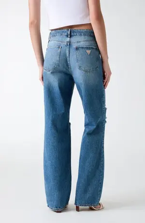 Guess High Waist Ripped Straight Leg Jeans