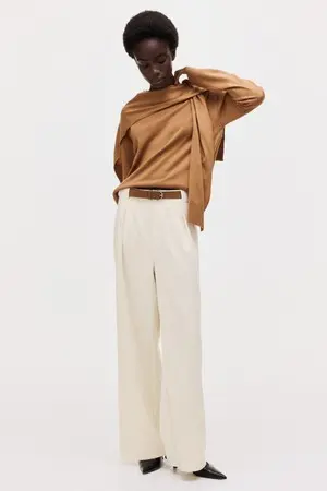 H&m Belted Ponte Pants - Cream