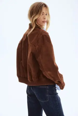 H&m Napped Finish Bomber Jacket With Zip-up Front
