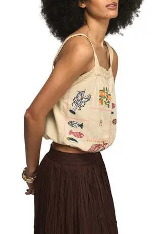 Lucky Brand Novelty Embroidered Sleeveless Top