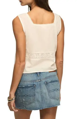 Lucky Brand Embroidered Lace Square Neck Crop Tank