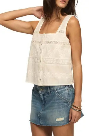 Lucky Brand Embroidered Lace Square Neck Crop Tank