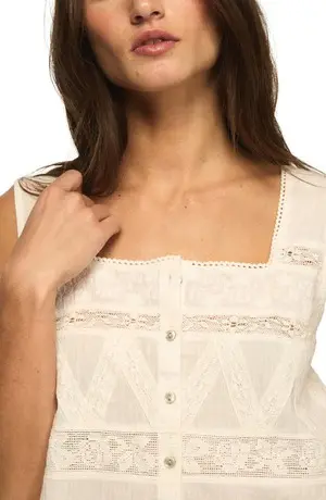 Lucky Brand Embroidered Lace Square Neck Crop Tank