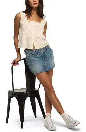 Lucky Brand Embroidered Lace Square Neck Crop Tank