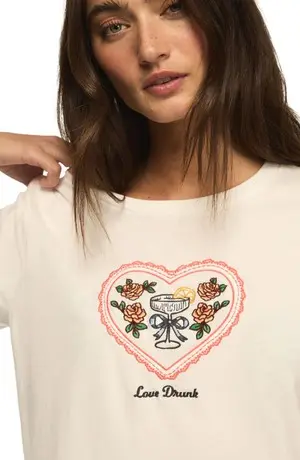 Lucky Brand Love Drunk Embroidered Cotton T-shirt
