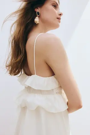 H&m Frill-trimmed Strappy Mini Dress With Embroidery