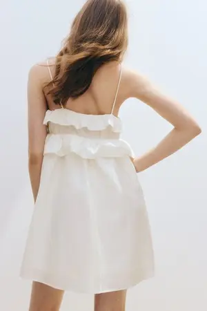 H&m Frill-trimmed Strappy Mini Dress With Embroidery