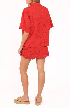 PETAL & PUP Cotton Eyelet Button-up Shirt And Wrap Skirt Set