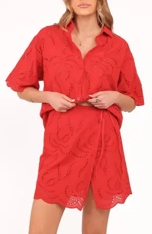 PETAL & PUP Cotton Eyelet Button-up Shirt And Wrap Skirt Set