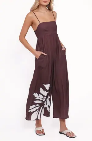 PETAL & PUP Sleeveless Square Neck Wide Leg Jumpsuit With Floral Print