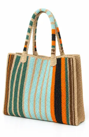 JURGI JURGI Multi Stripe Raffia Tote Bag Multi Orange