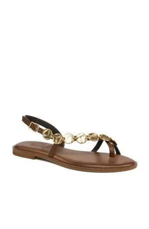 GRACE FOOTWEAR Serifos Gold Disc T-strap Sandal