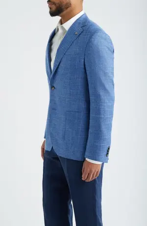 JACK VICTOR Morton Contemporary Fit Slub Wool & Silk Blend Sport Coat - Blue