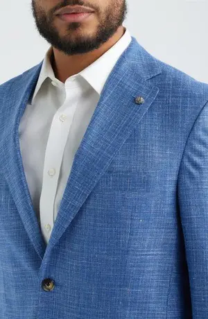 JACK VICTOR Morton Contemporary Fit Slub Wool & Silk Blend Sport Coat - Blue