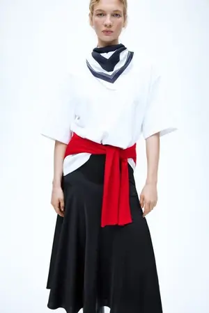 H&m Satin Twill Midi Skirt