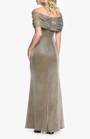 Betsy & Adam Galaxy Metallic Twist Detail Off The Shoulder Gown