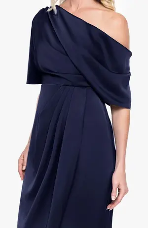 Betsy & Adam One-shoulder Satin Cocktail Dress - Navy