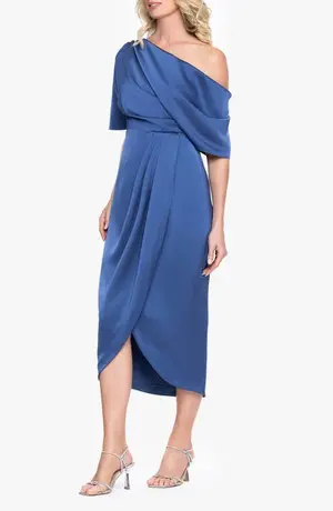Betsy & Adam One-shoulder Satin Cocktail Dress