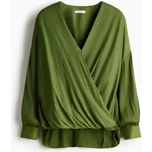 H&m Relaxed-fit Wrapover Blouse With V-neck And Dropped Shoulders
