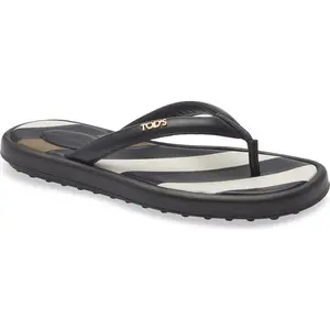 TOD'S Stripe Leather Gomma Flip Flops - Nero
