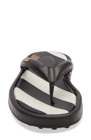 TOD'S Stripe Leather Gomma Flip Flops